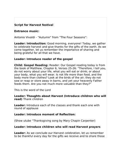 Harvest Festival Assembly Resource for Primary | Teaching Resources