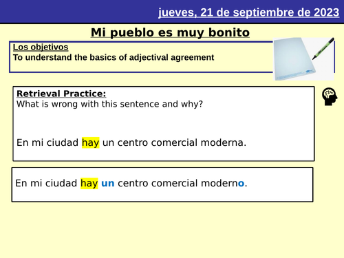 Adjectival agreement Mi pueblo - My town | Teaching Resources