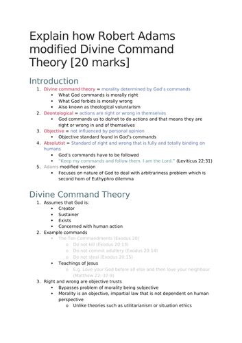 A-Level RS: Divine Command Theory 20 Mark Essay Question + Model + Plan ...