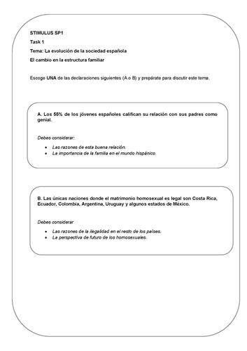 A- LEVEL SPANISH EDEXCEL. EXAMINER + CANDIDATE SPEAKING CARDS ...