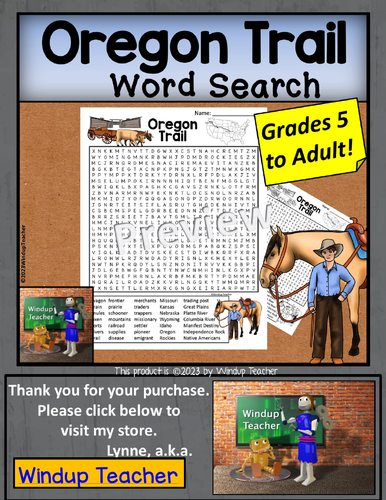 Oregon Trail Word Search - Hard for Grades 5 to Adult | Teaching Resources