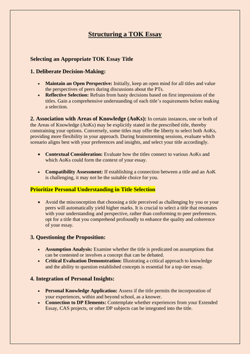 Structuring the TOK Essay. | Teaching Resources