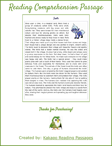 Trolls Reading Comprehension and Word Search | Teaching Resources