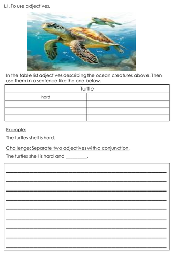 Sea creatures - using adjectives to describe worksheets (2) | Teaching ...