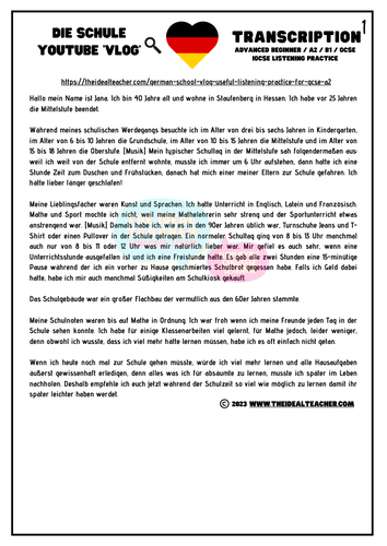 School - GCSE German Listening Practice | Teaching Resources