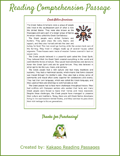 Creek Native Americans Reading Comprehension and Word Search | Teaching ...