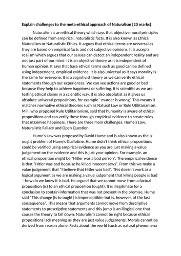 A-Level RS: Naturalism Essay + Model + Plan - Eduqas Ethics 20 Marker ...