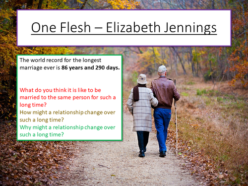 One Flesh Elizabeth Jennings | Teaching Resources
