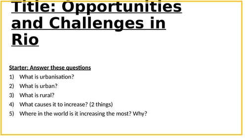 Urban Issues and Challenges - Rio GCSE Geography | Teaching Resources