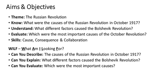 Card Sort: What were the causes of the Russian Revolution in October ...