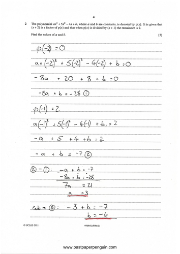 9709 Pure 3 Exam Qs and Worked Solutions: Factor and Remainder Theorem ...