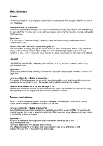 Viral Diseases notes | Teaching Resources