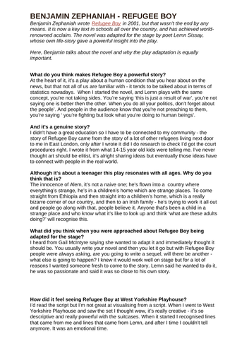 Refugee Boy by Benjamin Zephaniah and adapted by Lemn Sissay | Teaching ...