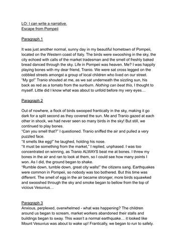 WAGOLL narrative writing: Escape from Pompeii | Teaching Resources