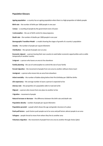 N5/H - Geography - Human - Glossaries | Teaching Resources