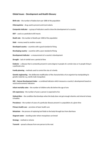 N5/H - Geography - Global - Glossaries | Teaching Resources