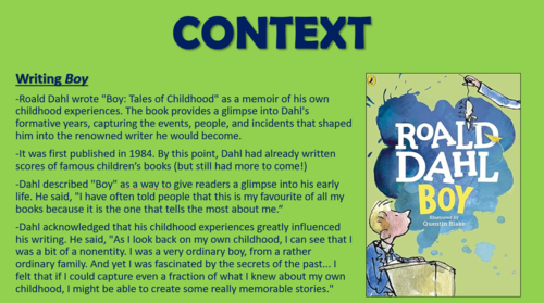 Boy - Roald Dahl - Chapters 1 and 2: Starting Point - Double Lesson ...