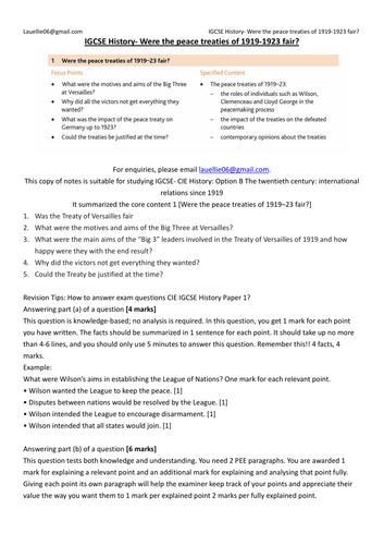 IGCSE History CIE- Were the peace treaties of 1919-1923 fair | Teaching ...