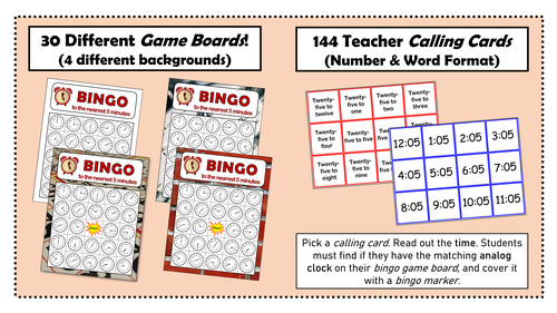 Telling Time to the nearest 5 min. BINGO GAME | Just Print, Cut & Play ...