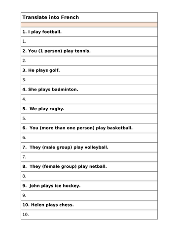 Playing sports - jouer + à | Teaching Resources