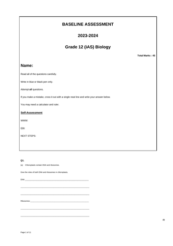 Oxford AQA A Level Biology - Baseline Assessment - IAL (Second Year ...