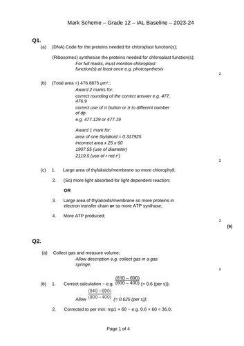 Oxford AQA A Level Biology - Baseline Assessment - IAL (Second Year ...