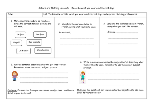 KS2 French - Colours and Clothing - Lesson 5: Describe what you wear ...
