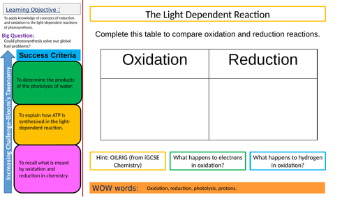 The Light Dependent Reaction - Oxford AQA A Level Biology | Teaching ...