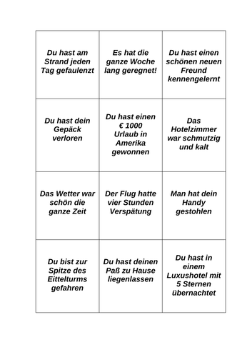 Urlaubsspiel / Holidays / Vacation game to practise German past tense ...