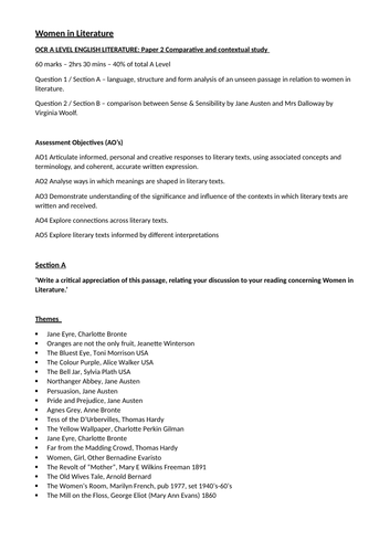 A Level English Literature (OCR): Women In Literature Section A ...