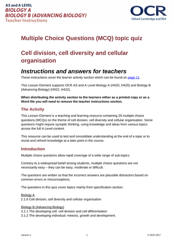 OCR A level biology: Module 2, Cell division, diversity and ...