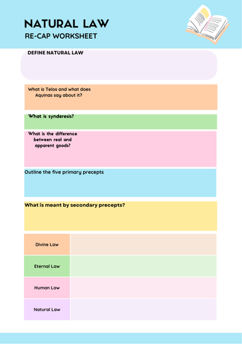 Natural Law Worksheet OCR Religious Studies AS A Level | Teaching Resources
