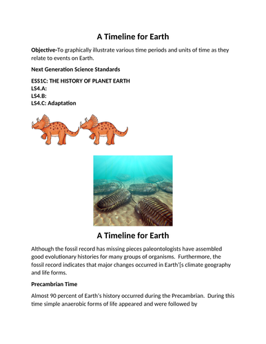 Earth Science Geology TimeLine of Earth's history Middle School Science ...