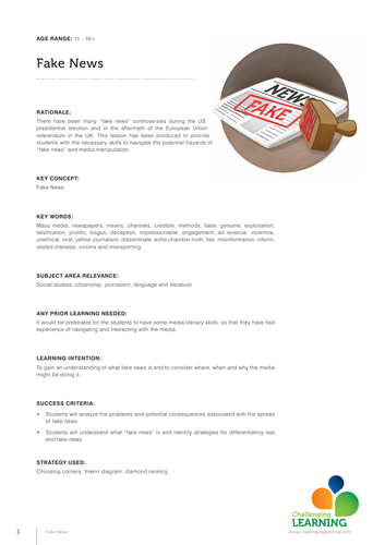 The Learning Pit - Fake News | Teaching Resources