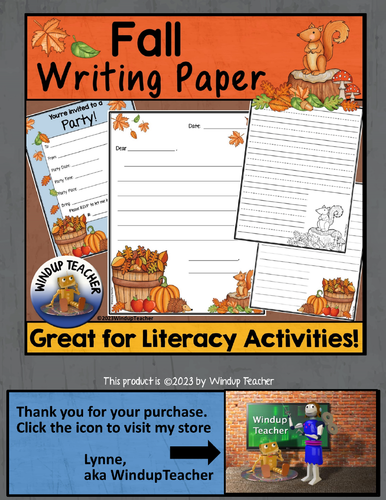 Fall Autumn Writing Paper Color and B&W | Teaching Resources