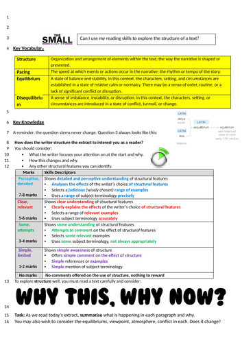 Aqa Gcse English Language Paper 1 Question 3 Enduring Love Structure Analysis Teaching Resources
