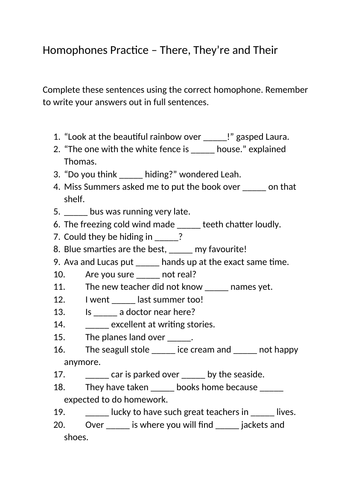 Homophones Practice Worksheets | Teaching Resources