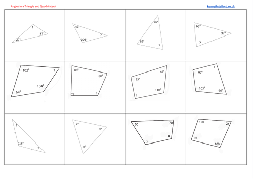 Angles in a Triangle and a Quadrilateral Worksheet | Teaching Resources