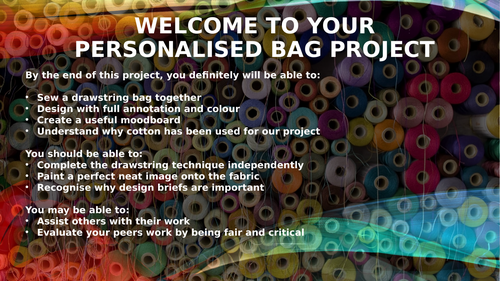 Year 8 Textiles SOL Fabric painted drawstring bag | Teaching Resources