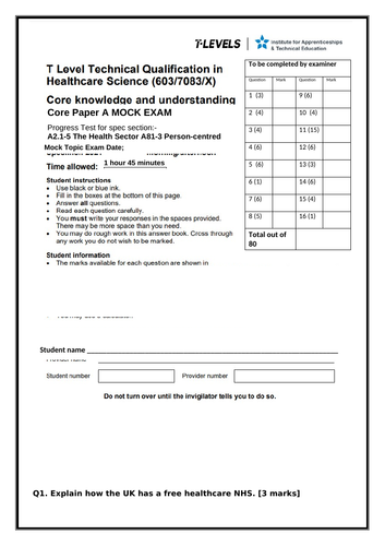 T-Level Health 2024-2025 A2.1-5 and A8.1-3 Working and person-centred ...