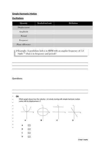 OCR Physics A SHM powerpoint and worksheet *COMPLETE* | Teaching Resources