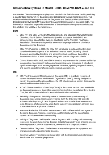 Classification systems ICD 11 and DSM-V | Teaching Resources
