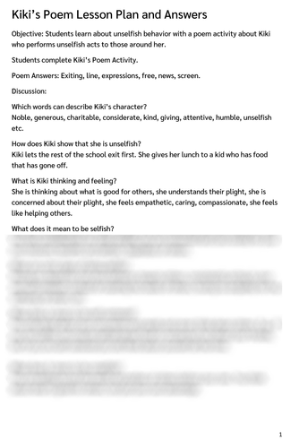 Behavior: Unselfishness Poem Activity and Lesson Plan (US) | Teaching ...