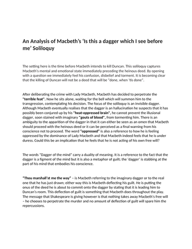 Macbeth revision notes GCSE English Literature coursework "dagger ...