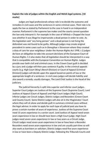 A-Level Law: Judiciary Essay + Model + Plan - Eduqas 10 Marker (ELS ...