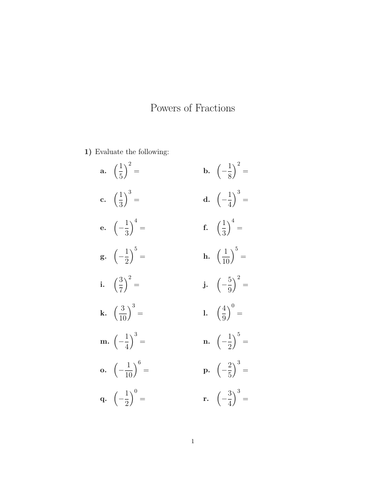 Powers of Fractions Worksheet (with solutions) | Teaching Resources