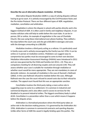 A-Level Law: ADR 10 Mark Essay Question + Model + Plan - Eduqas ...