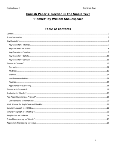 Hamlet Notes and Sample Paragraphs | Teaching Resources