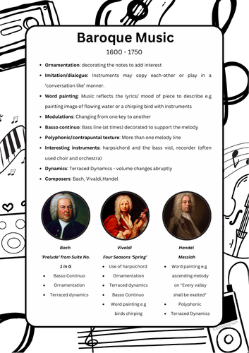 Musical Era Study Notes/ Class Handouts (Junior Cycle/Leaving Cert/GCSE ...