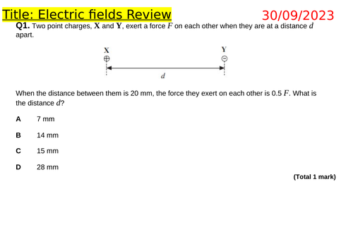 CIE Physics 9702 Electric fields Unit 18 end of unit test | Teaching ...